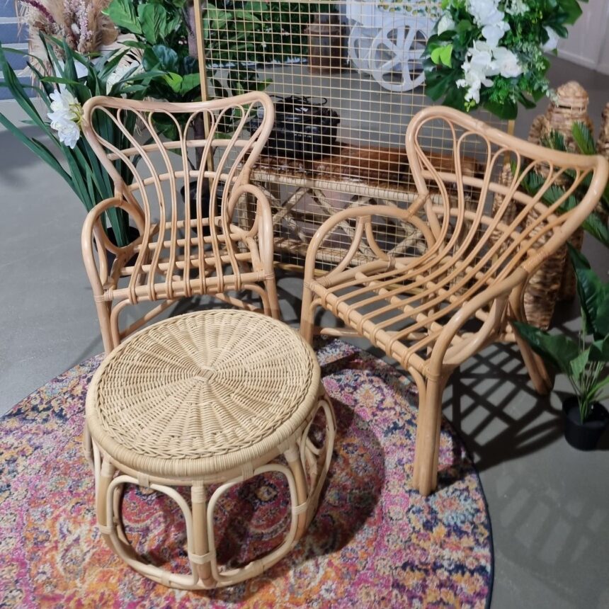 Cane Chair set with Coffee Table - Platinum Event Hire